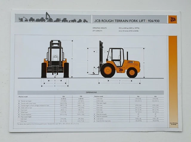 JCB 926 & 930 Rough Terrain Fork Lifts Sales Brochure, 1990 £7.00 ...