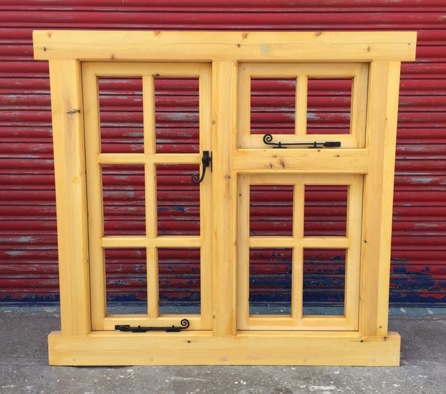 WOODEN TIMBER CHUNKY Frame Georgian style double Casement Window Made ...