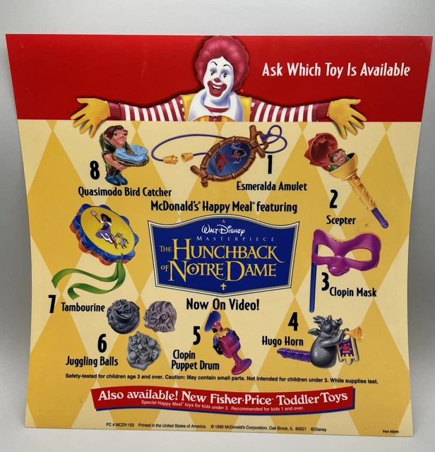 MCDONALD'S 1996 HUNCHBACK Of Notre Dame Disney Happy Meal Translite ...