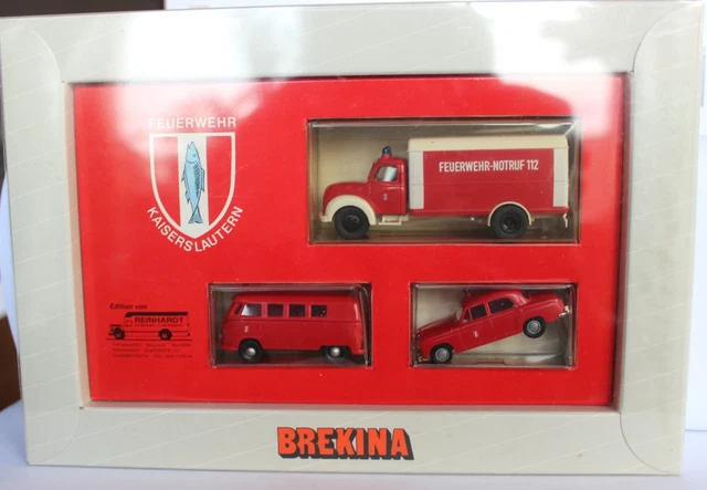 BREKINA SET FEUERWEHR Kaiserslautern VW T1, Magirus, MB 180 Brekina 1: ...