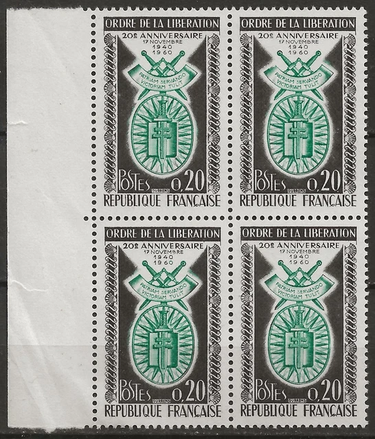 N° 1272** 20ème ANNIVERSAIRE DE L'ORDRE DE LA LIBERATION EN BLOC DE 4 EUR 0,60 - PicClick FR