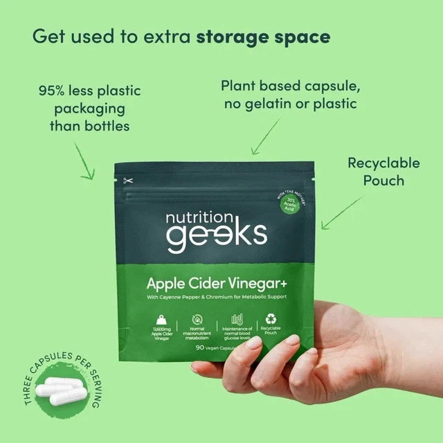 NUTRITION GEEKS APPLE Cider Vinegar+ - 90 Capsules - Brand New - Pack ...