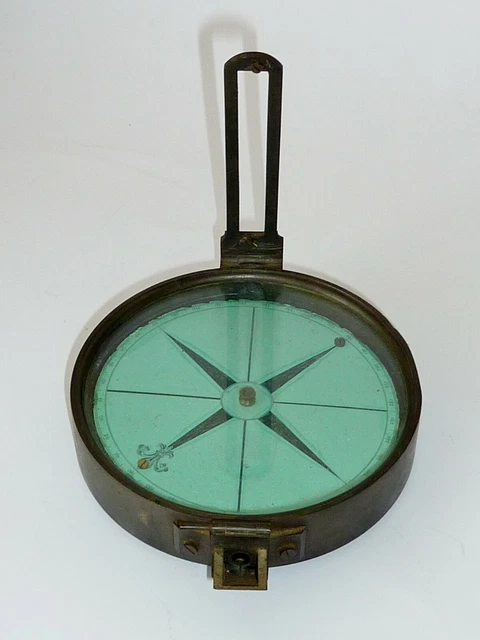 ANTIQUE 19THC SOLID brass NAUTICAL MILITARY SURVEYING prismatic sighting COMPASS $175.00 ...