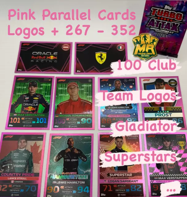 TOPPS TURBO ATTAX Formula 1 F1 2023 # Pink Parallel cards # Logos + 267 ...