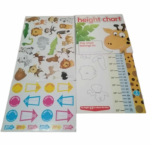 CHILDRENS KIDS HEIGHT Growth Chart Jungle Theme Giraffe Animals 40 ...