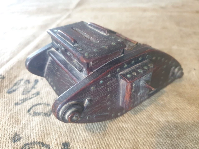 ANTIQUE WW1 HANDMADE Trench Art Wooden Tank Bank,Money Box,Folk Art ...