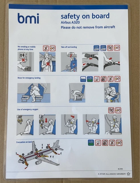 BMI AIRLINES AIRBUS A320 Safety Card $18.00 - PicClick CA