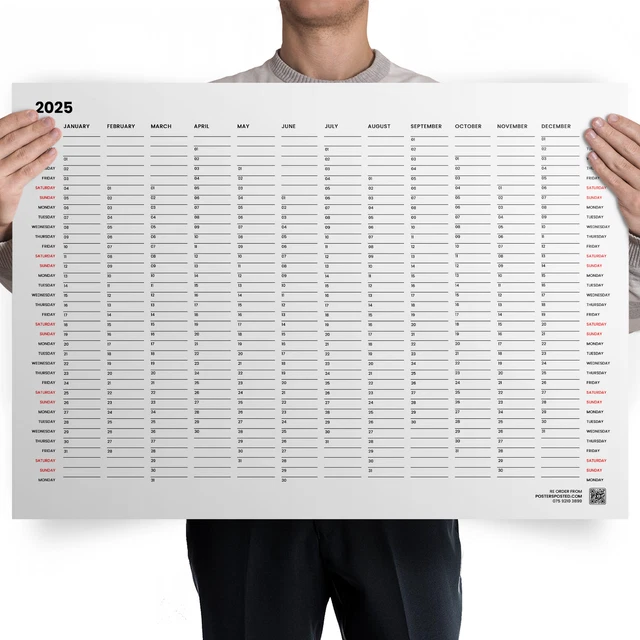 2025 YEAR PLANNER Calendar Wall Chart Holidays Home Office Wall Chart ...