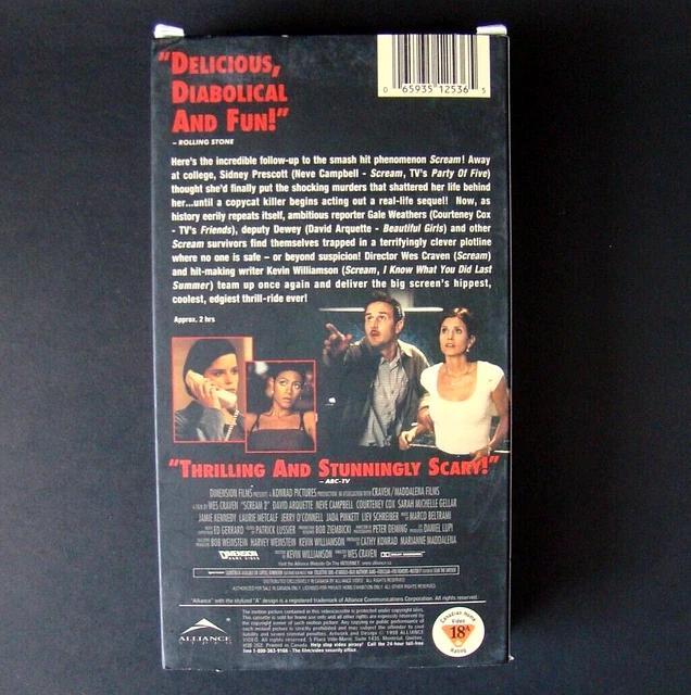 SCREAM 2 VHS 1998 Wes Craven Slasher Horror Film 90s Neve Campbell ...
