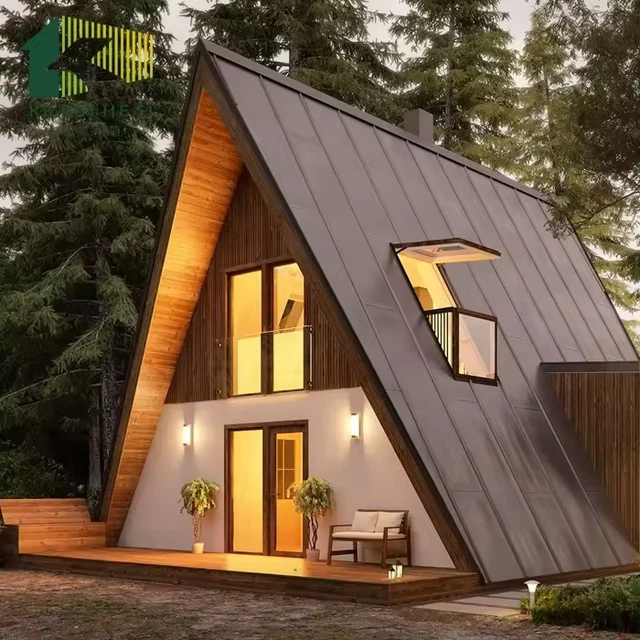 STEEL FRAME AND Wooden Pre Fabricated Flatpack Triangle House Portable ...