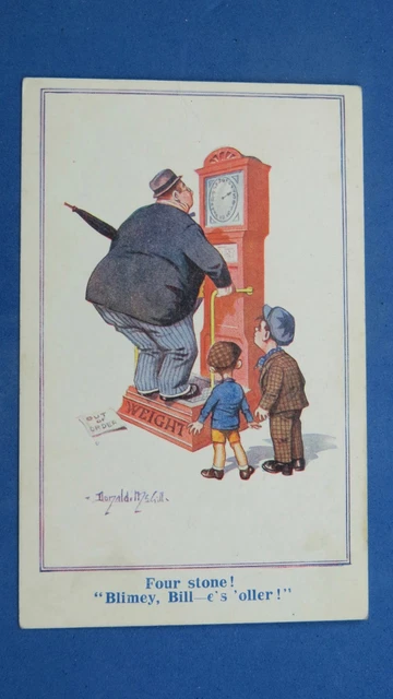 DONALD MCGILL COMIC Postcard 1920s Fat Man Old Penny Weigh Weighing ...