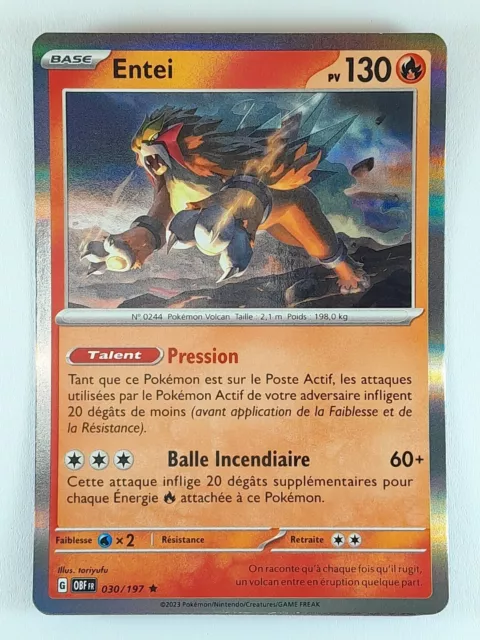 CARTE ENTEI 030/197 HOLO Pokémon Flammes Obsidiennes EV03 OBF FR Neuve ...