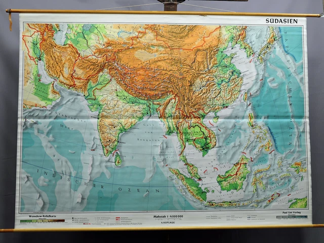 TRADITIONAL ROLLABLE WALL Chart Poster Geography Map South Asia ...