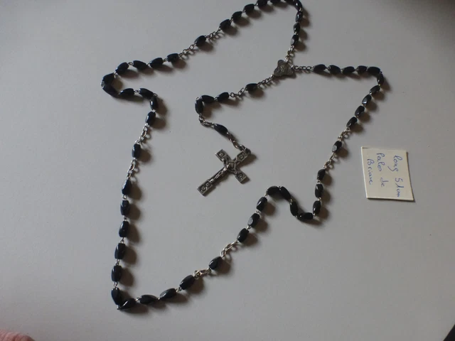 ANCIEN CHAPELET ROSAIRE 59 grains perles de Briare noires EUR 14,00 ...