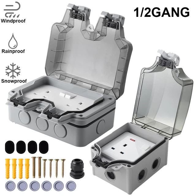 DOUBLE OUTDOOR WATERPROOF 13A 2Gang Storm Switched Socket IP66 Outside ...