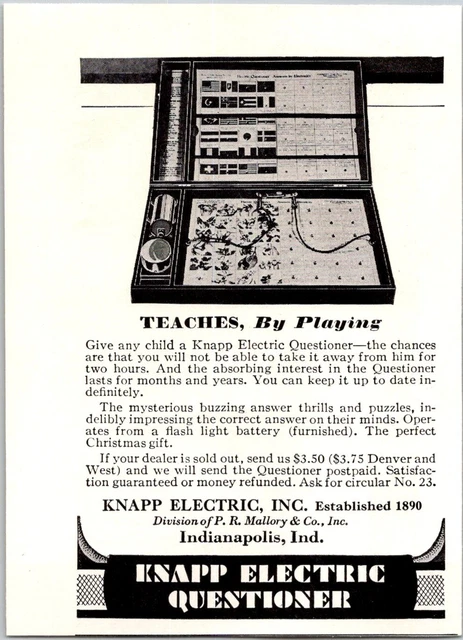 PRINT AD 1929 Knapp Electric Questioner Teaches By Playing Game SMALL 3 ...