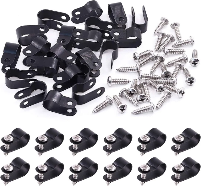 120 PACK BLACK 3/8 Inch Nylon Plastic R-Type Cable Clips Clamp Kit ...