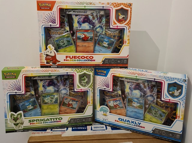 POKÉMON TCG SPRIGATITO, Fuecoco, and Quaxly Paldea Collection Boxes ...