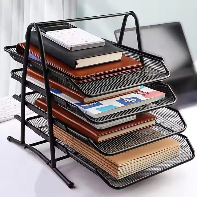 4 TIER OFFICE File Tray, A4 Desktop Tidy Organiser, Black Mesh Metal ...