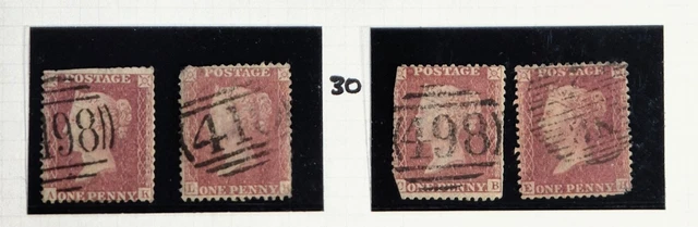 GREAT BRITAIN 4X Queen Victoria Penny Reds 1855-57 Stamps / Two Letter ...