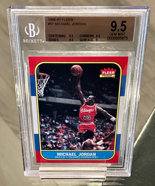 MICHAEL JORDAN (RC) ROOKIE 1986-87 FLEER #18 Beckett 9.5 GEM COMME NEUF ...