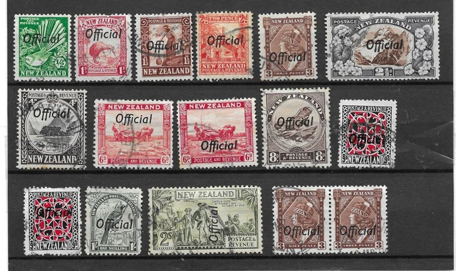 NEW ZEALAND 1935 PICTORIALS OFFICIALS LOT OF 16 (JF) incl both 6d $20. ...