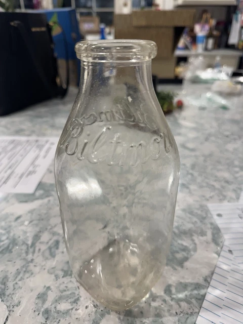 VINTAGE QUART CLEAR Glass Milk Bottle - Biltmore Dairy Farm - Asheville ...