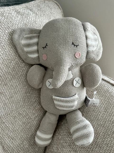 LIVING TEXTILES THEODORE Elephant Rattle Knitted Plush Grey Beige 13 ...