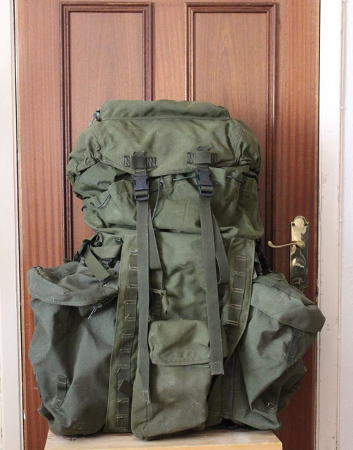 BRITISH ARMY OLIVE Drab Long back Bergen / Rucksack with side pockets ...