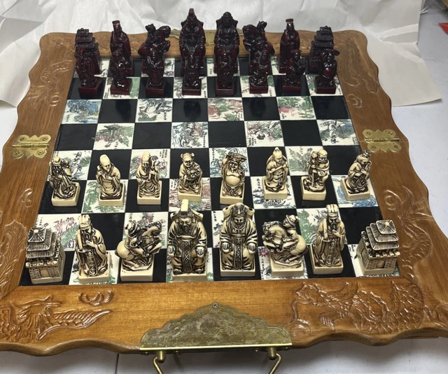 VINTAGE SOAPSTONE HAND Carved Asian Chinese Chess Set With Drawers ...