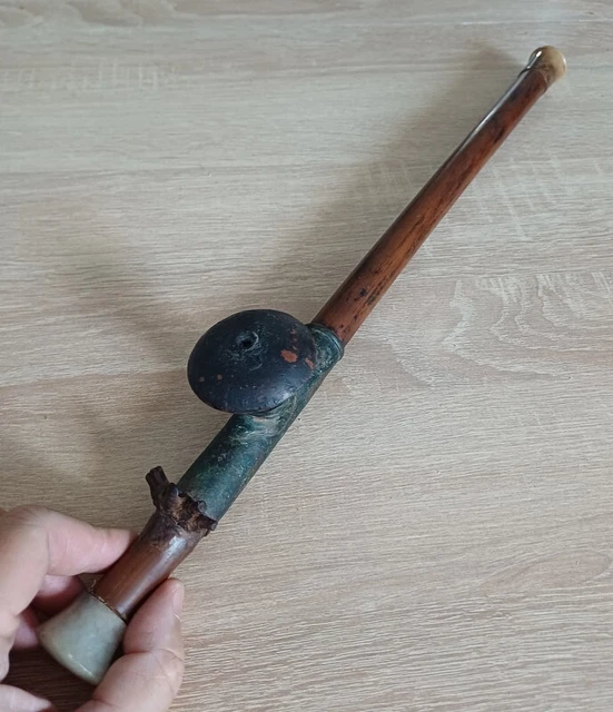 PIPE LONGUE À eau,en bois terre cuite et pierre décorative,Indochine ...