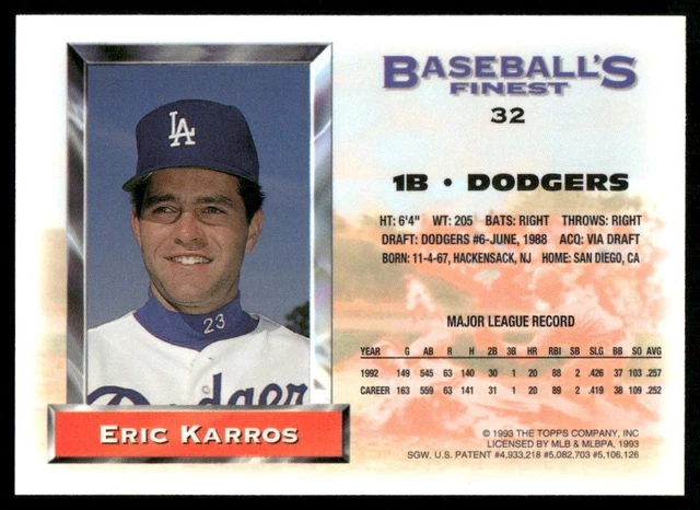 ERIC KARROS LOS Angeles Dodgers #32 1993 Meilleure carte de baseball ...