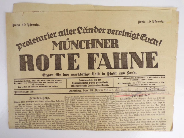 MÜNCHNER ROTE FAHNE 1919 Nummer 28 Fremdenhetze Maßnahmen gegen Streiks ...
