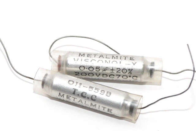 PAIR OF VINTAGE Paper Capacitor TCC Metalmite Visconol-X, 0.05 μF / 100 ...