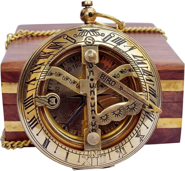 MESSING ANTIK KOMPASS Sonnenuhr Vintage Nautisch Maritim Marine Stil ...