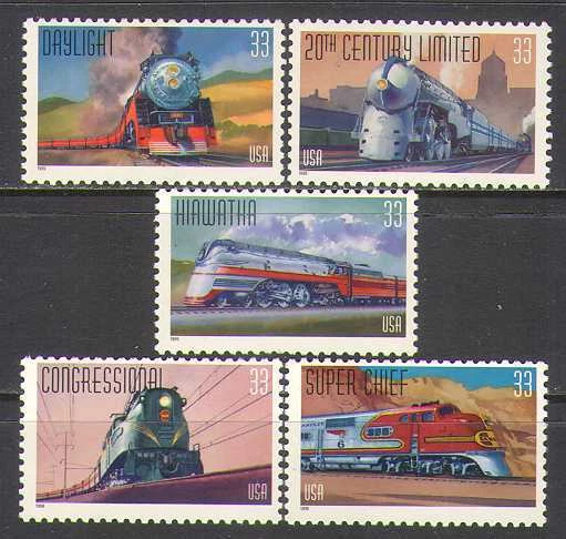 USA 1999 STEAM Engines/Trains/Locomotives/Rail/Railway/Transport 5v set ...