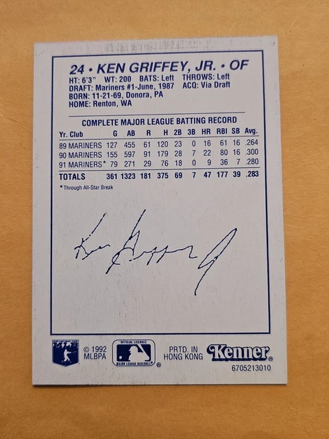 1992 KEN GRIFFEY Jr. Kenner Gamme De Démarrage Mariners Hof Nm-Mt ...