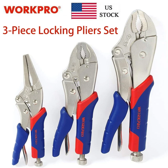 WORKPRO 3 PIECES Locking Pliers Set 10''And 7'' Curved Jaw 6-1/2 ...