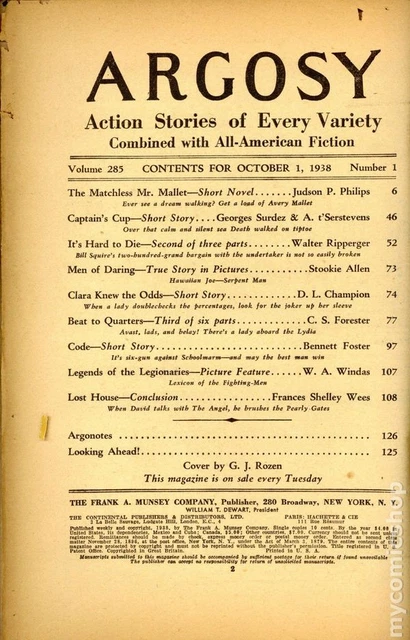 ARGOSY PART 4: Argosy Weekly Oct 1 1938 Vol. 285 #1 GD/VG 3.0 Low Grade ...