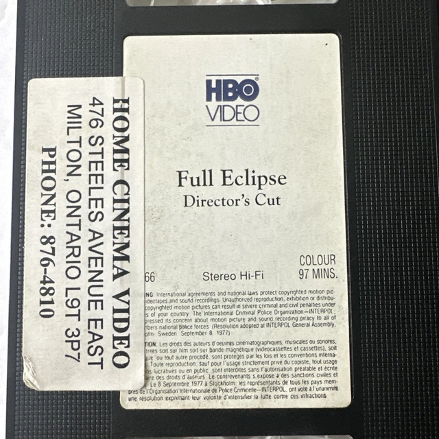 FULL ECLIPSE (VHS/VCR Tape, 1993) Mario Van Peebles Cult Werewolf Crime ...