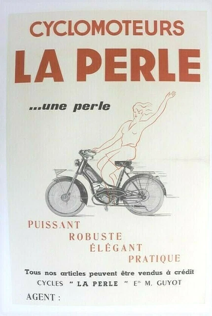 AFFICHE ANCIENNE ORIGINALE Cyclomoteur Mob Mobylette Cyclo La Perle Vap ...