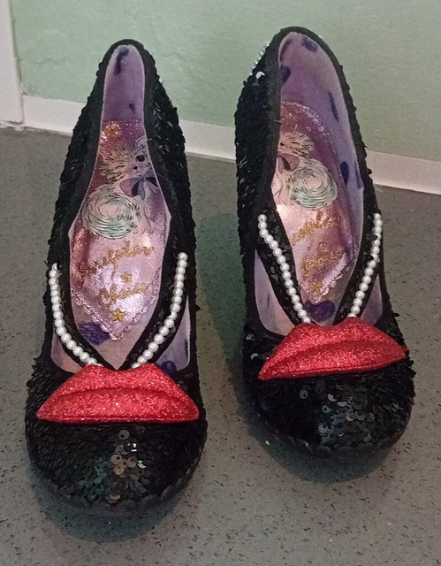 IRREGULAR CHOICE BLACK Sequin Shoes Glitter Lips Eu40/41? UK Size 7 No ...