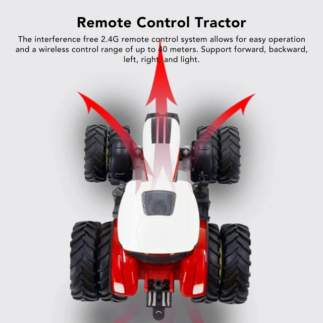 (RED)1/24 2.4G REMOTE Control Tractor Toy Kids RC Tractor 4 Channel 8 ...