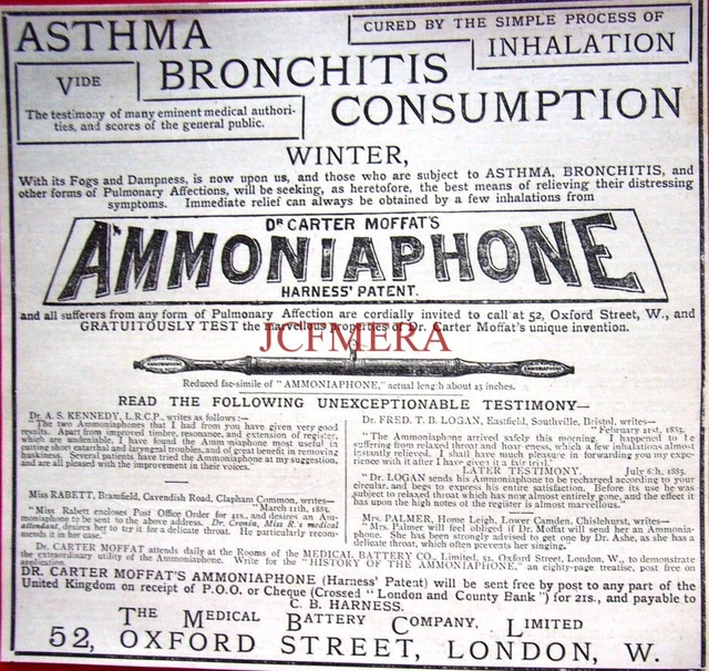 ANTIQUE AMMONIAPHONE 'QUACK Medical' Asthma Machine ADVERT 1886 Print ...