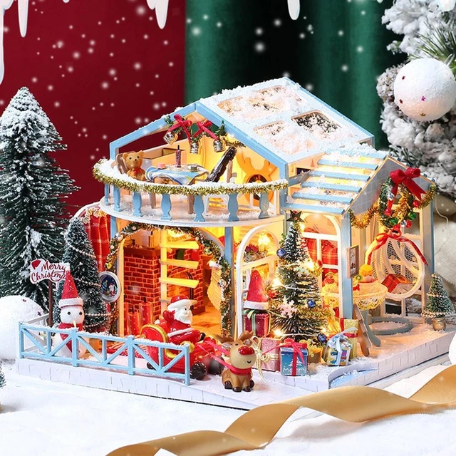 DIY CHRISTMAS MINIATURE Dollhouse Kit Mini 3D Wooden House Room Craft ...