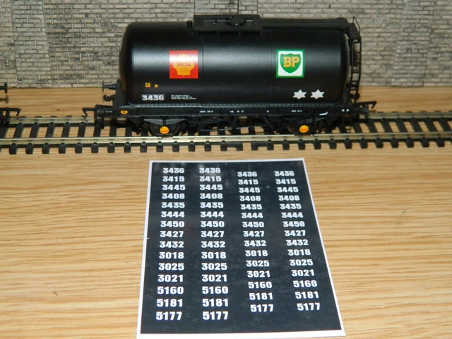 ALTERNATIVE WAGON NUMBERS Decals for Bachmann Black BP Shell tank TTA ...