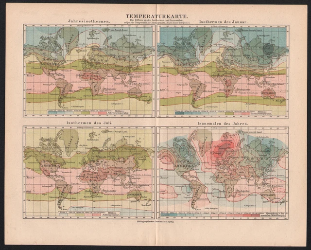 ANTIQUE MAP. THE WORLD TEMPERATURE MAP. Circa 1885 $15.00 - PicClick CA