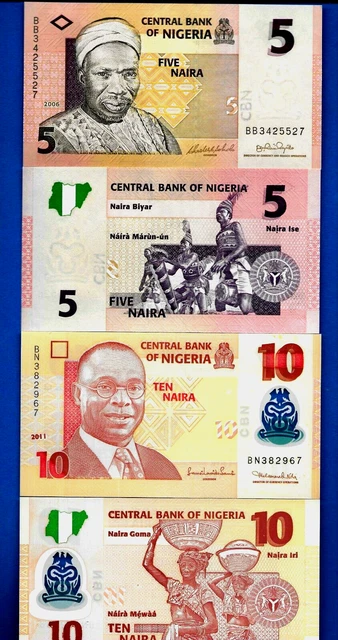 NIGERIA 5 &10 Naira Uncirculated Paper-Polymer Banknotes Set # 2 £2.78 ...