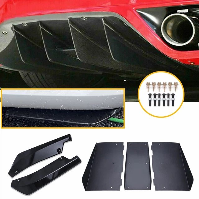 UNIVERSAL BLACK REAR Bumper Diffuser Shark Fins Spoiler Lip Splitter ...