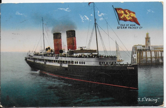VINTAGE STEAM SHIP Postcard"S.s.viking"Isle Of Man,Steam Packet Co,1914 ...